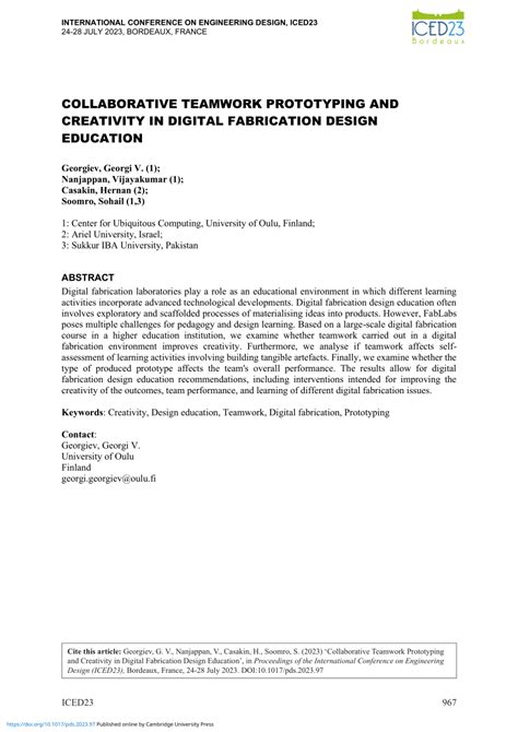Pdf Collaborative Teamwork Prototyping And Creativity In Digital Fabrication Design Education