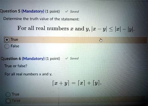 Solved Question 5 Mandatory 1 Point Saved Determine The Truth