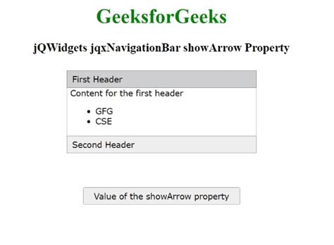 Jqwidgets Jqxnavigationbar Showarrow Property Geeksforgeeks