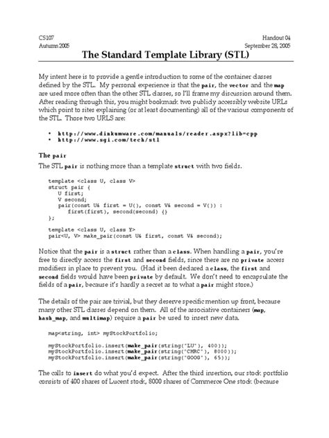 The Standard Template Library Stl Pair Vector Map Pdf Array