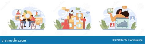 Employee Performance Management Set Performance Indicators And Reports Stock Illustration