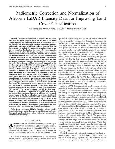Pdf Radiometric Correction And Normalization Of Airborne Lidar Intensity Data For Improving