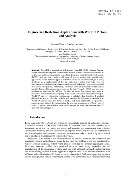 Pdf Engineering Real Time Applications With Worldfip Tools And Analysis