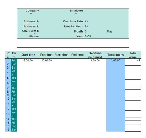 Employee Timesheet Template 7 Free Samples Examples Format