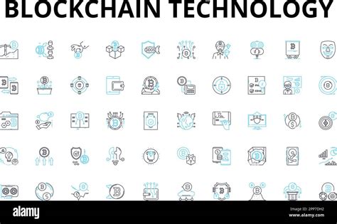 Blockchain Technology Linear Icons Set Cryptography Decentralization