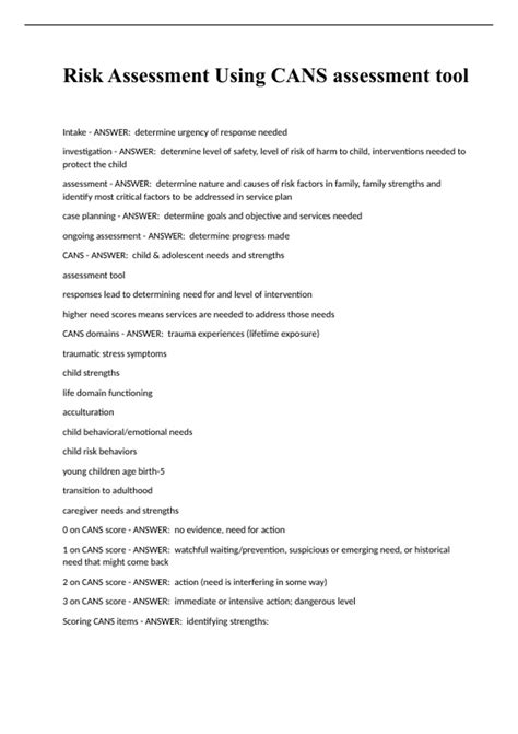 Risk Assessment Using Cans Assessment Tool Cans Stuvia Us