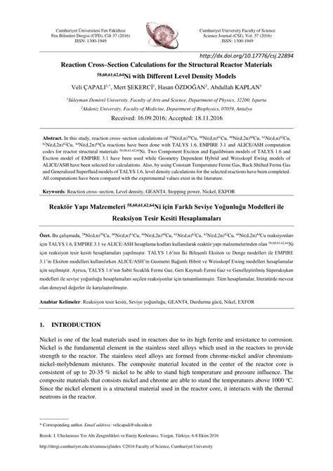 Pdf Reaction Cross Section Calculations For The Structural Reactor