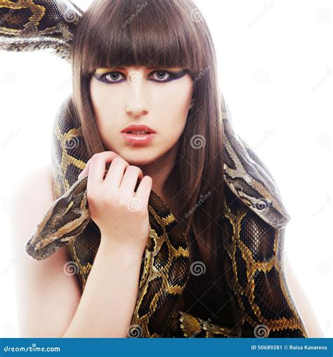 Beautiful Woman Holding Python Stock Image Image Of Beauty Attractive