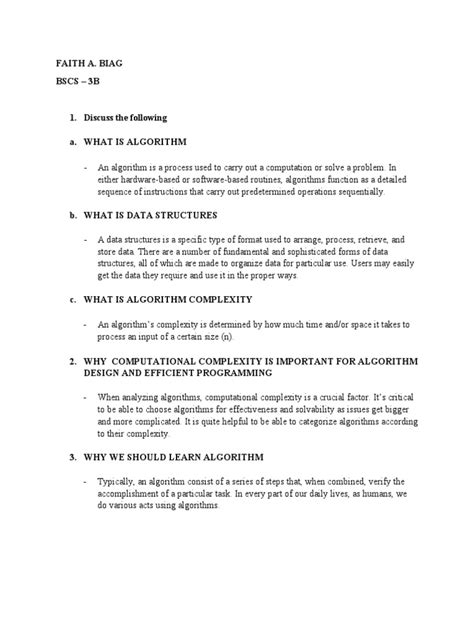 Al 101 Faith Biag Pdf Algorithms Complexity