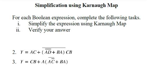 solved simplification using karnaugh map for each boolean