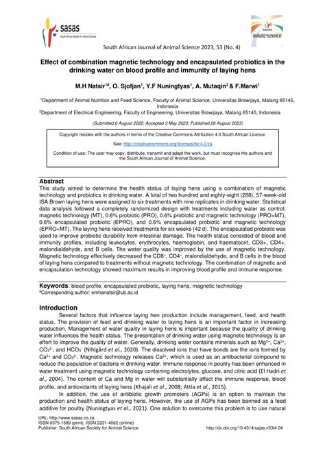 Pdf Effect Of Combination Magnetic Technology And Encapsulated Probiotics In The Drinking