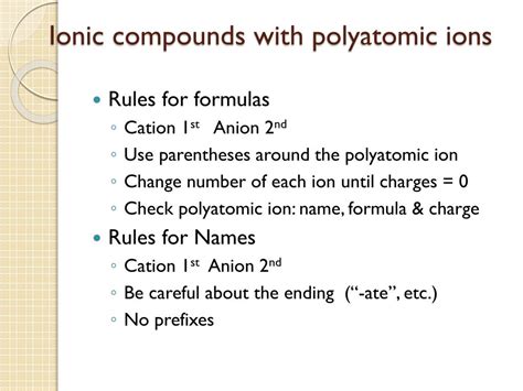 PPT Names And Formulas Ionic Compounds Binary Main Group M NM Using Polyatomic Ions