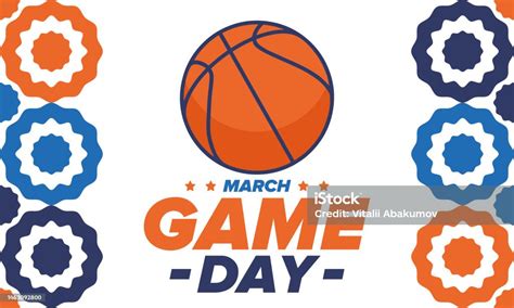 게임 데이 3월 농구 축구 플레이오프 미국에서 슈퍼 스포츠 파티 시즌 토너먼트의 마지막 경기 프로 팀 챔피언십 농구공을 위한 공 스포츠 포스터 벡터 일러스트레이션 3월에