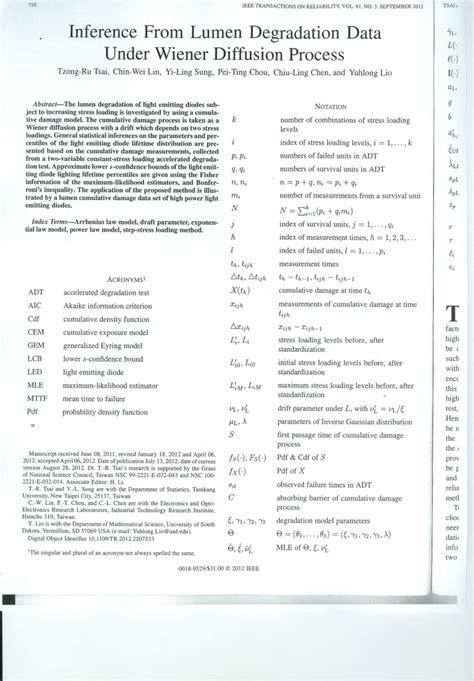 Pdf Inference From Lumen Degradation Data Under Wiener Diffusion Process