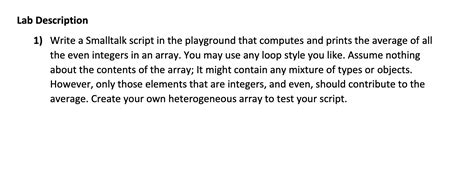 Solved Lab Description 1 Write A Smalltalk Script In The