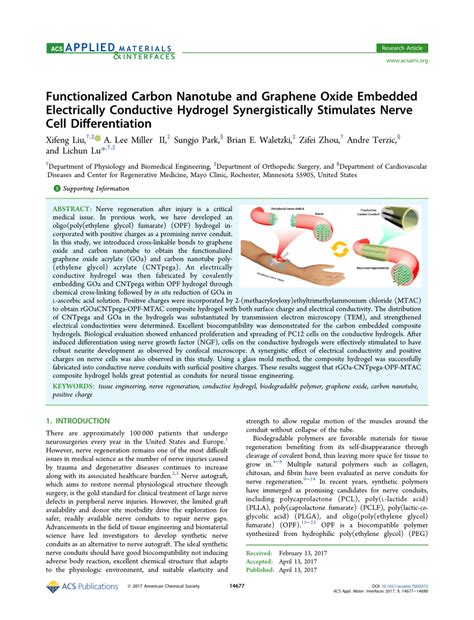 Pdf Functionalized Carbon Nanotube And Graphene Oxide Embedded Electric Conductive Hydrogel