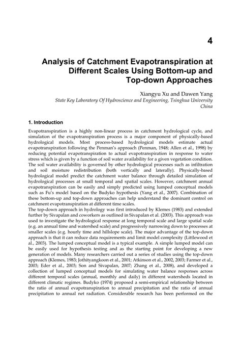 Pdf Analysis Of Catchment Evapotranspiration At Different Scales Using Bottom Up And Top Down