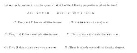 solved let u v w be vectors in a vector space v which of