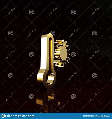 Gold Meteorology Thermometer Measuring Heat And Cold Icon Isolated On Brown Background