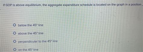 Solved If Gdp Is Above Equilibrium The Aggregate Expenditure Schedule Is Located On The Graph