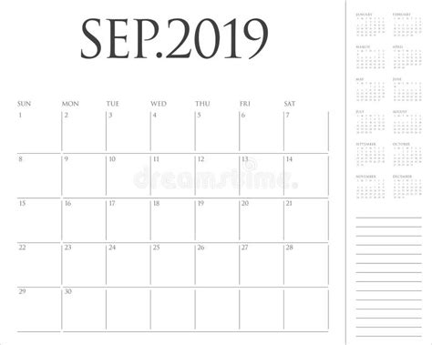 September 2019 Desk Calendar Vector Illustration Stock Vector