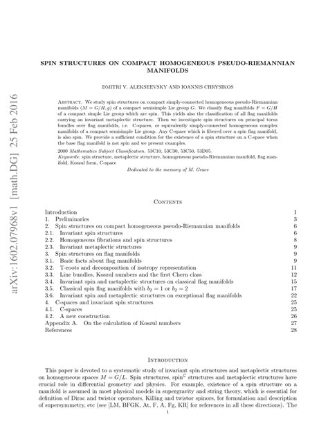 Pdf Spin Structures On Compact Homogeneous Pseudo Riemannian Manifolds