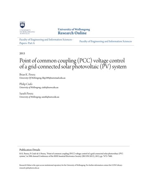 Point Of Common Coupling Pcc Voltage Control Of A Grid Connecte Pdf Pdf Control Theory