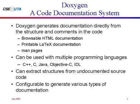 Doxygen A Code Documentation System Doxygen Generates Documentation