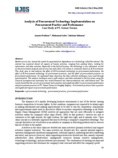 Analysis Of E Procurement Technologys Impact On Procurement Practices And Performance Pdf