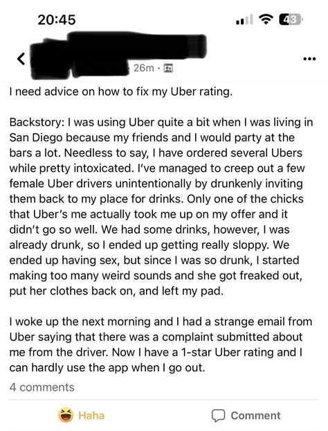 Man Makes Strange Noises During Sex Receives 1 Star Uber Passenger