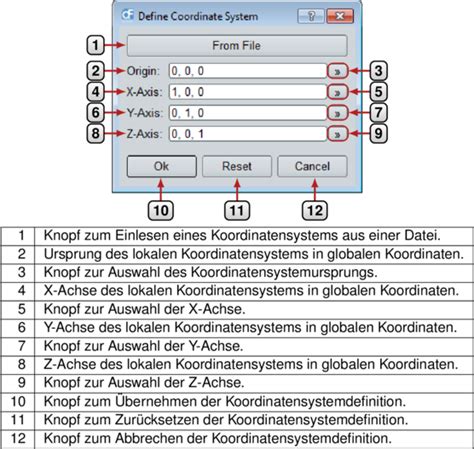 define coordinate system dialog — openform user guide