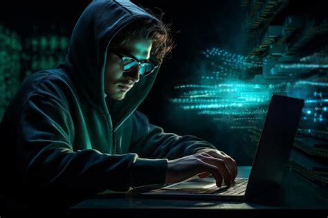 Premium Photo Eyeglasswearing Programmer Hacks Computer With Virus