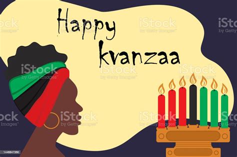 머리띠를 차고 촛대를 든 아프리카 여자 전통적인 색 아프리카에서 촛불을 들고 해피 콴자 12월에 대한 스톡 벡터 아트 및 기타