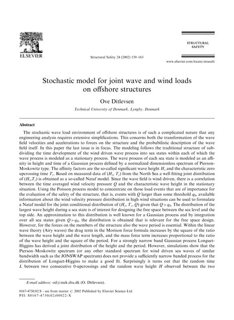 PDF Stochastic Model For Joint Wave And Wind Loads On Offshore Structures