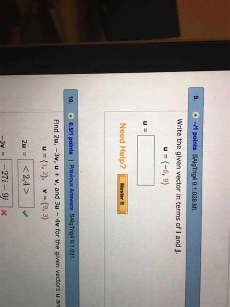 Solved Write The Given Vector In Terms Of I And J U Chegg