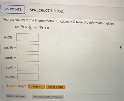 Solved 5 POINTS SPRECALC7 6 3 052 Find The Values Of The Chegg Com