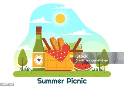 야외 피크닉 벡터 그림은 여름 휴가 휴가에 자연의 푸른 잔디에 앉아 있는 사람들의 평면 만화 손으로 그린 템플릿 건강한 생활방식에 대한 스톡 벡터 아트 및 기타 이미지