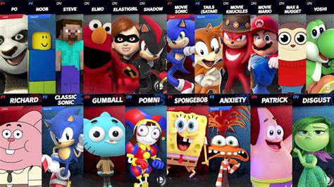 Sonic Vs Mario Vs Tails Vs Knuckles Vs Yoshi Steve Vs Noob Vs Shadow In Super Smash Bros