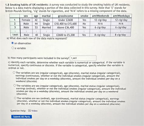 Solved 1 8 ﻿smoking Habits Of Uk Residents A Survey Was