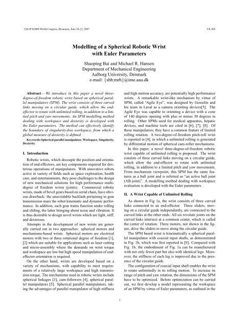 Modelling Of A Spherical Robotic Wrist With Euler IFToMM