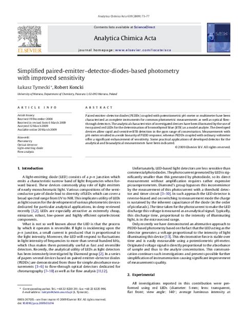 Pdf Simplified Paired Emitter Detector Diodes Based Photometry With Improved Sensitivity