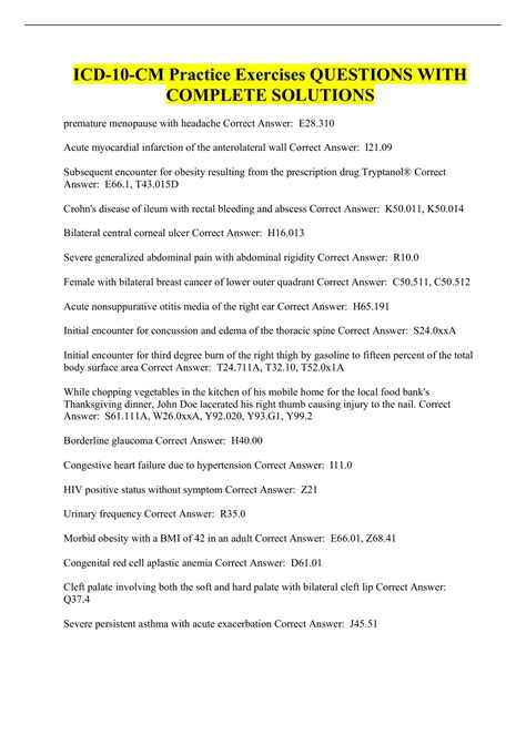 ICD CM Practice Exercises QUESTIONS WITH COMPLETE SOLUTIONS ICD CM Stuvia US