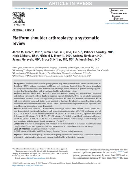 Pdf Platform Shoulder Arthroplasty A Systematic Review