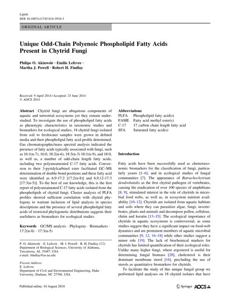 Pdf Unique Odd Chain Polyenoic Phospholipid Fatty Acids Present In