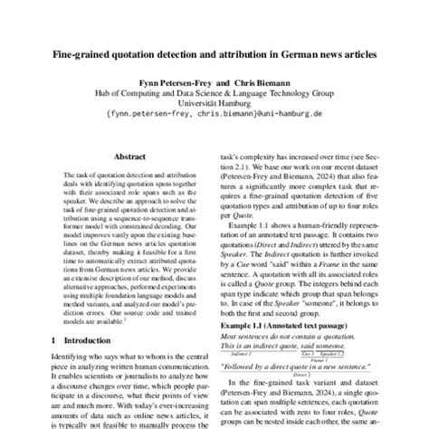 Fine Grained Quotation Detection And Attribution In German News Articles Acl Anthology