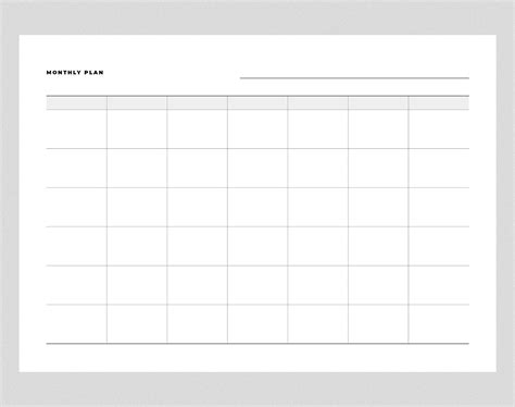 Blank Monthly Calendar Printable Horizontal Calendar Undated