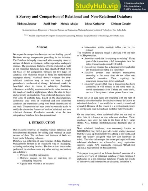 a survey and comparison of relational and non relational database pdf