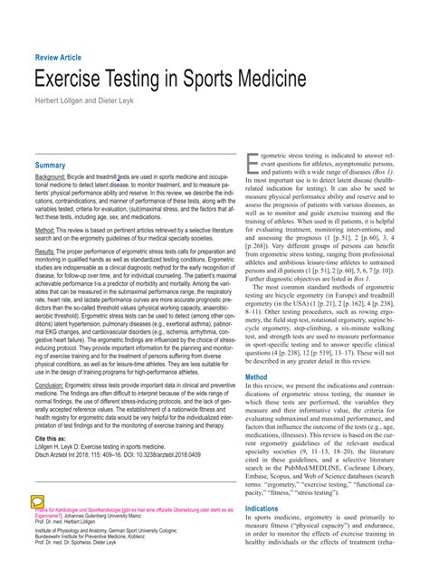Pdf Exercise Testing In Sports Medicine