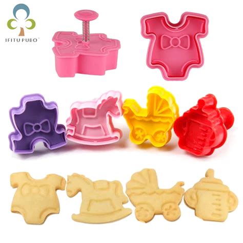 스탬프 비스킷 금형 3d 쿠키 플런저 커터 트로이 과자 장식 Diy 음식 퐁당 베이킹 금형 베이비 샤워 스타일 Gyh 4 개