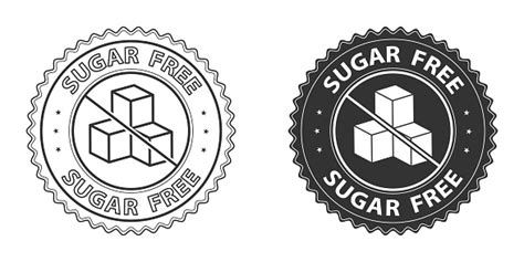 무설탕 아이콘 우표 세트 흰색 배경에서 격리된 벡터 그림입니다 배지 또는 스티커 플랫 디자인 건강한 식품 개념 식품 포장이나 식이 제품 영양을 위한 설탕 기호가 없습니다